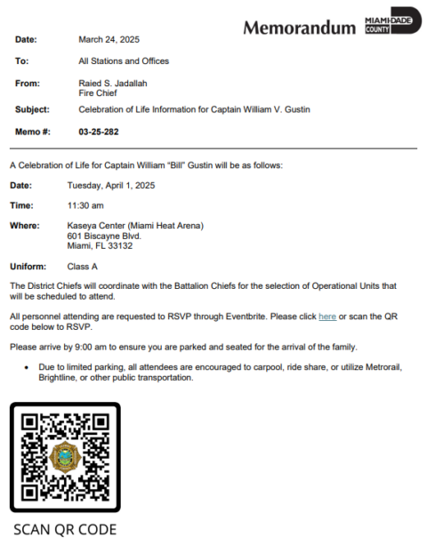 Capt Gustin – Celebration of Life | Metro Dade Firefighters Local 1403